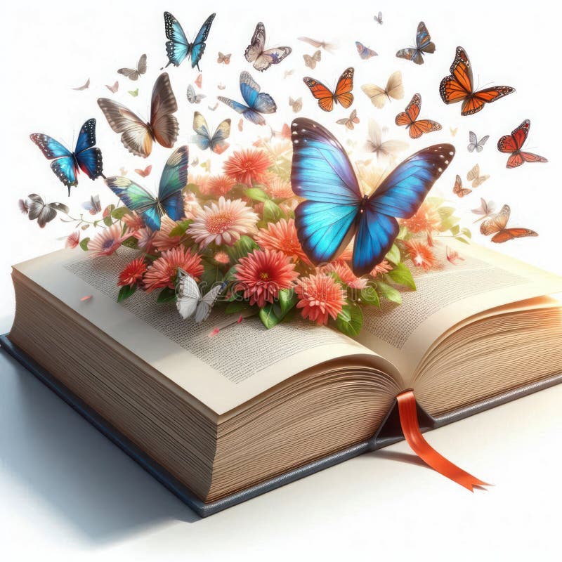 A Book with Flowers and Butterflies Flying Out of the Pages. Stock ...