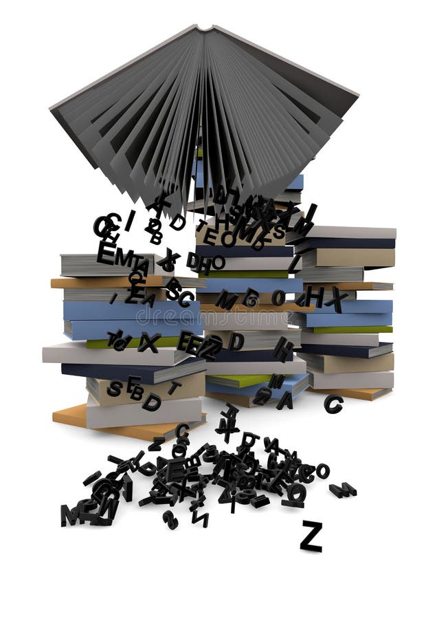 Book with flying letters stock illustration. Illustration of classics ...