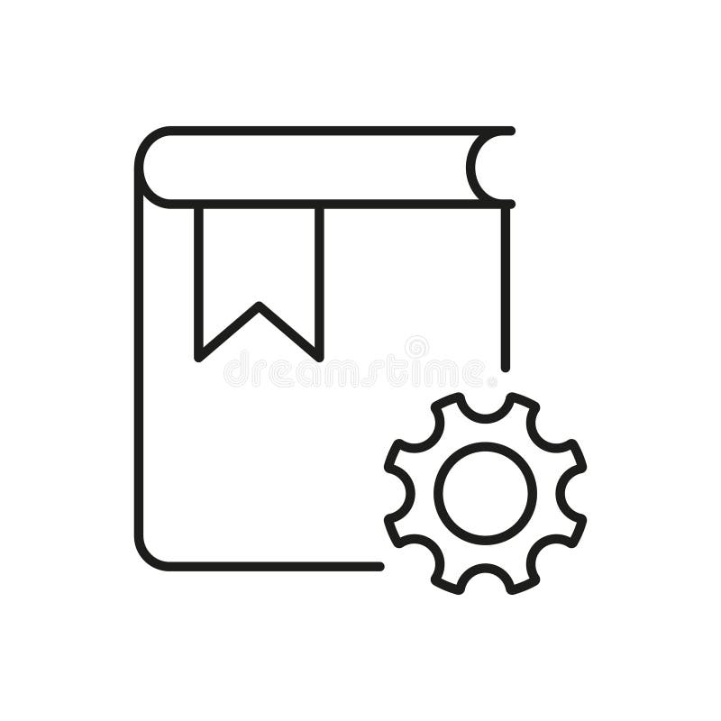 Book and Gear Line Icon for Settings and Support Guide. Manual and ...
