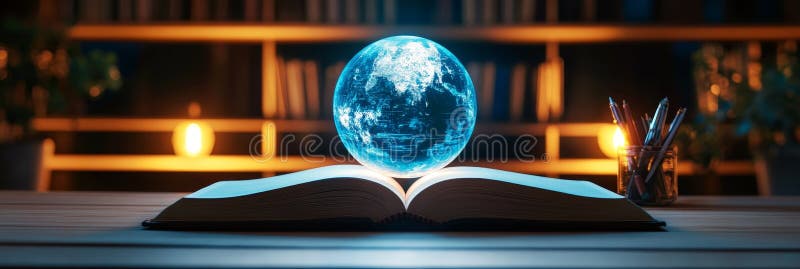 Global Knowledge Illuminated Book Globe Library Learning Wisdom ...