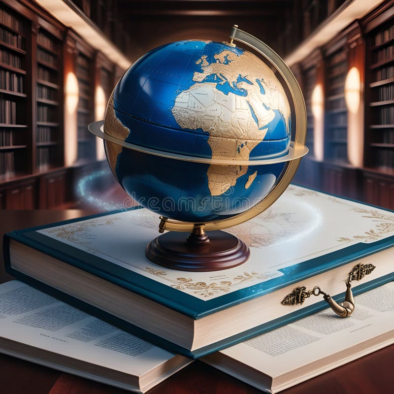 Globe, Book with Compass, Education Concept Stock Illustration ...
