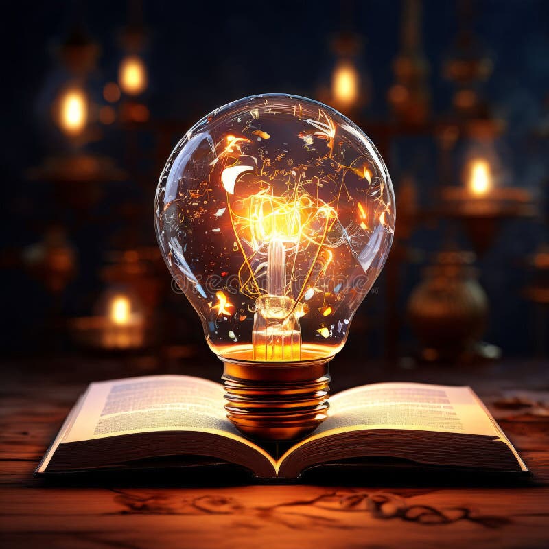 Book with Glowing Light Bulb Stock Image - Image of glowing ...