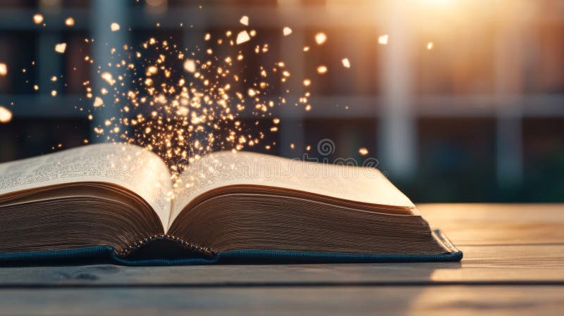 A Book with Glowing Lights Above the Pages Stock Photo - Image of ...