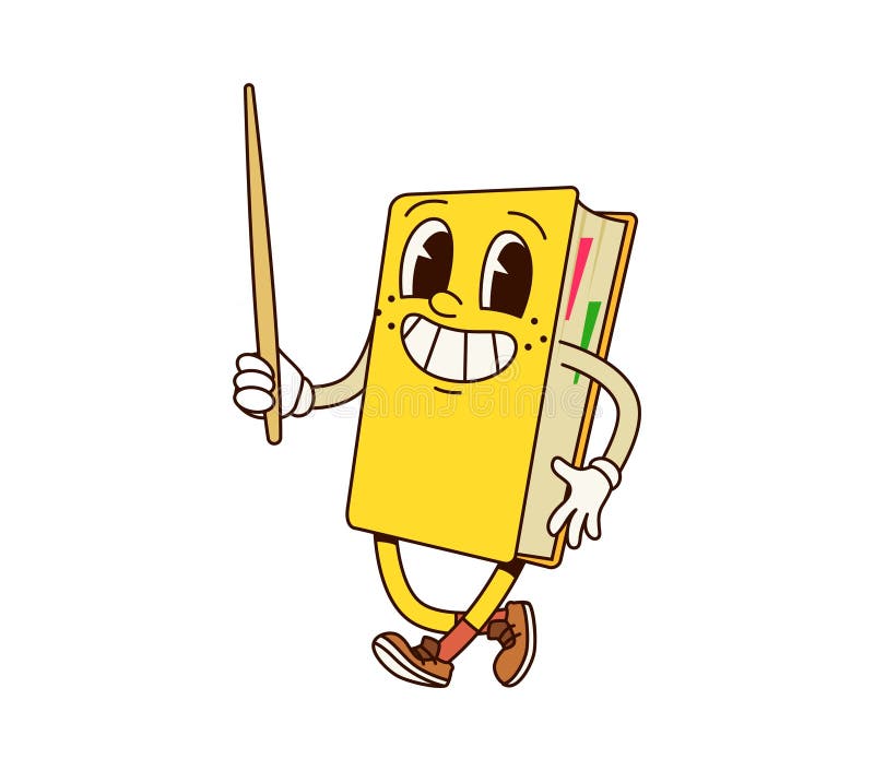 Book Groovy Cartoon Character with Pointer Stick Stock Vector ...