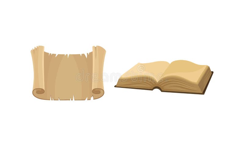 Book in Hard Cover with Paper Pages and Scroll or Curved Manuscript ...