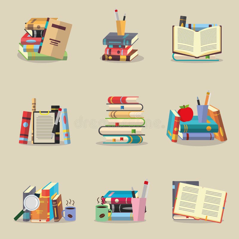 Collection of Colored Book Icons. Stock Vector - Illustration of ...