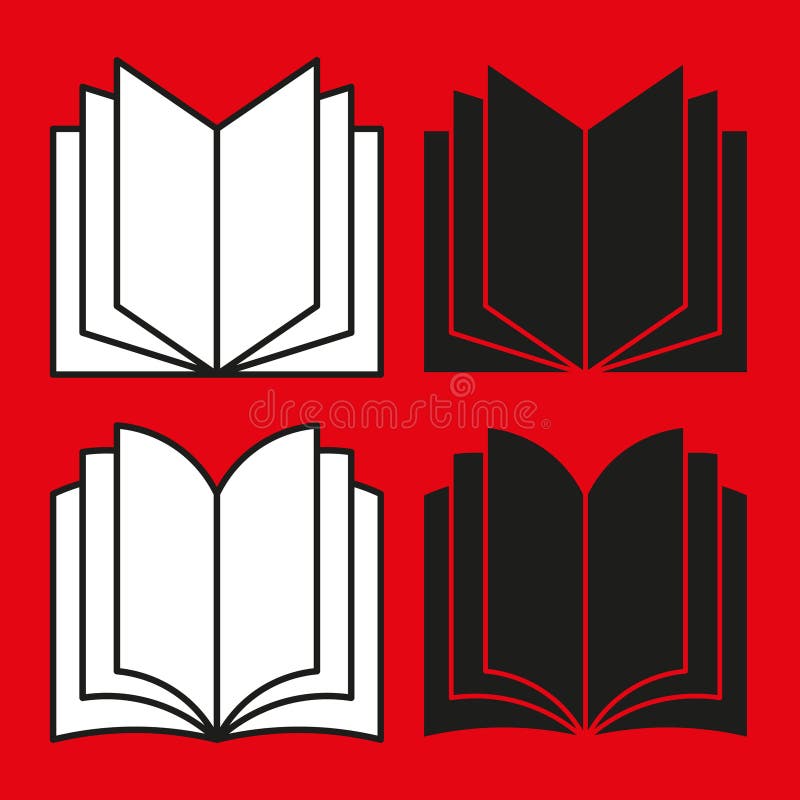 Book Icon. Open Pages Vector. Black and White Contrast. Education ...