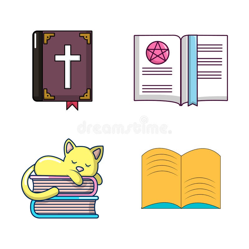 Book Icon Set, Cartoon Style Stock Vector - Illustration of copybook ...