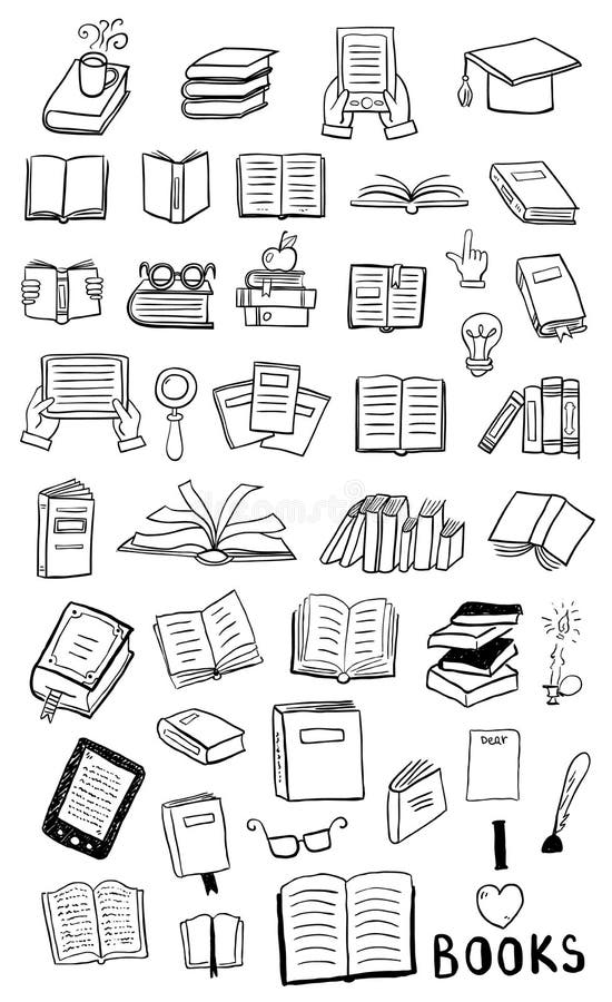 Book Icon Set in Thin Line Style Stock Vector - Illustration of open ...