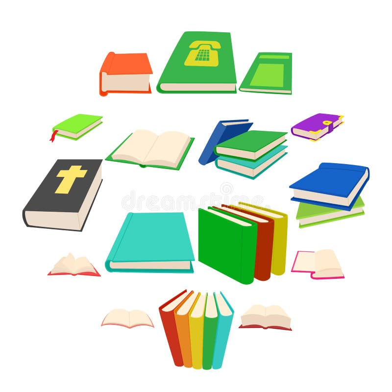 Book Icons Set, Cartoon Style Stock Vector - Illustration of open ...