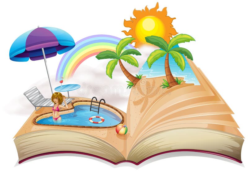A Book with an Image of a Pool Stock Illustration - Illustration of ...