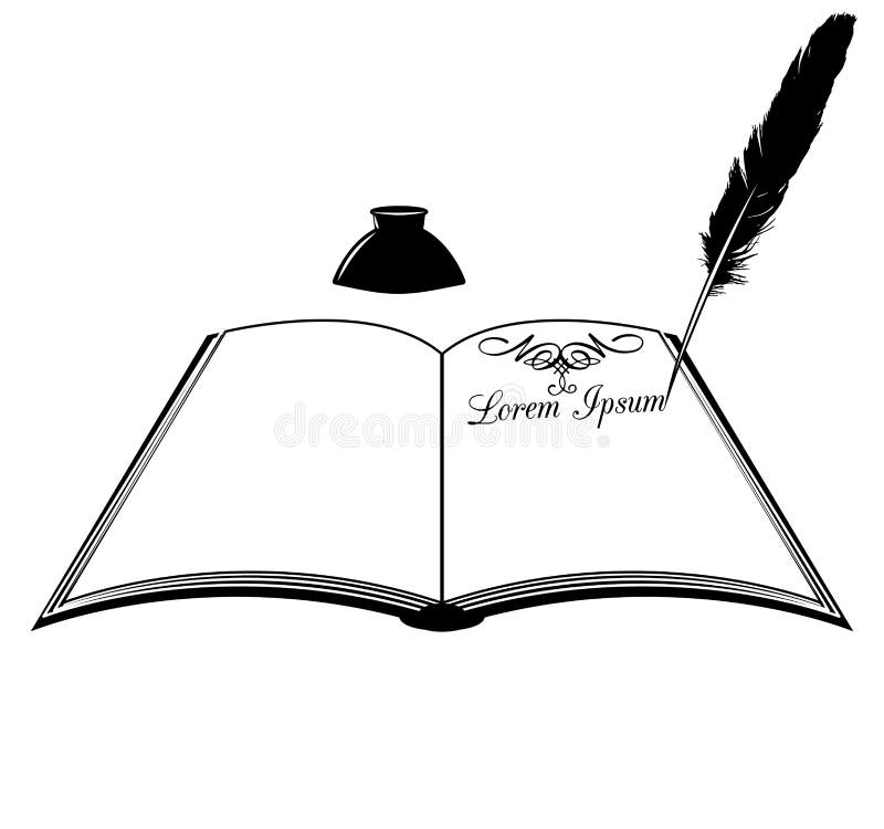 Book inkwell and feather stock vector. Illustration of literature ...