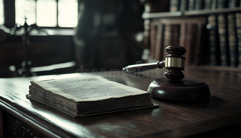 Book and Judge Gavel on Wooden Table Stock Photo - Image of order ...