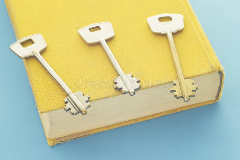 A Book and Keys on Blue Background Stock Image - Image of college ...