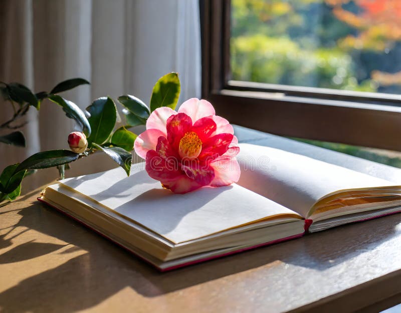 A Book Laying Open on a Table Near a Window Stock Illustration ...