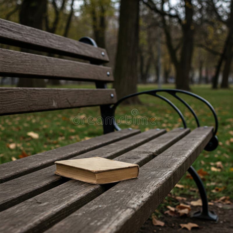 A Book Left on a Wooden Bench in the Park. Stock Photo - Image of wood ...