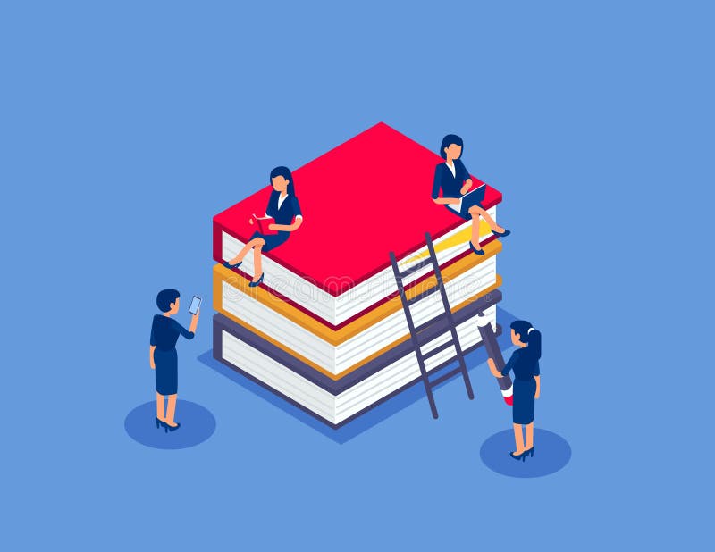 Book Library Concept Banner with Characters. Flat Isometric Vector ...