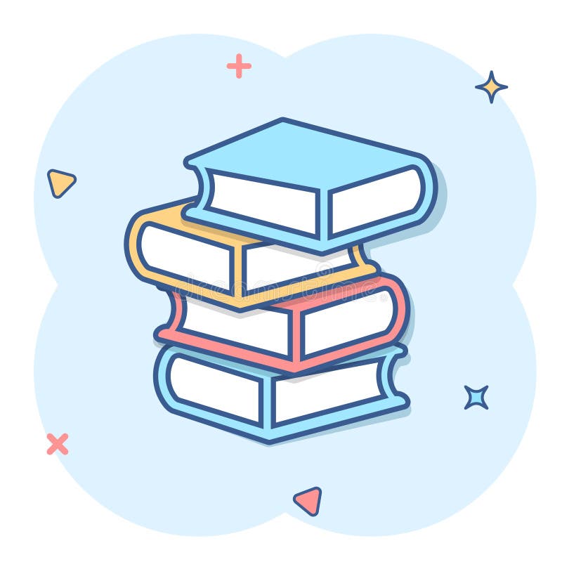 Book Library Icon in Comic Style. Encyclopedia Cartoon Vector ...