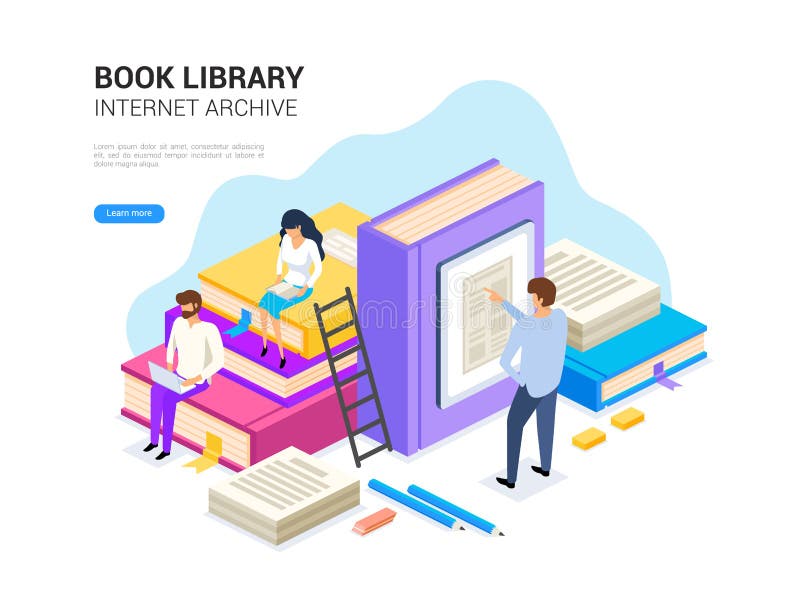 Book Library Isometric. Internet Archive Concept and Digital Learning ...