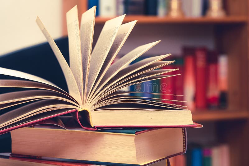 Book in Library with Open Textbook, Education Stock Image - Image of ...