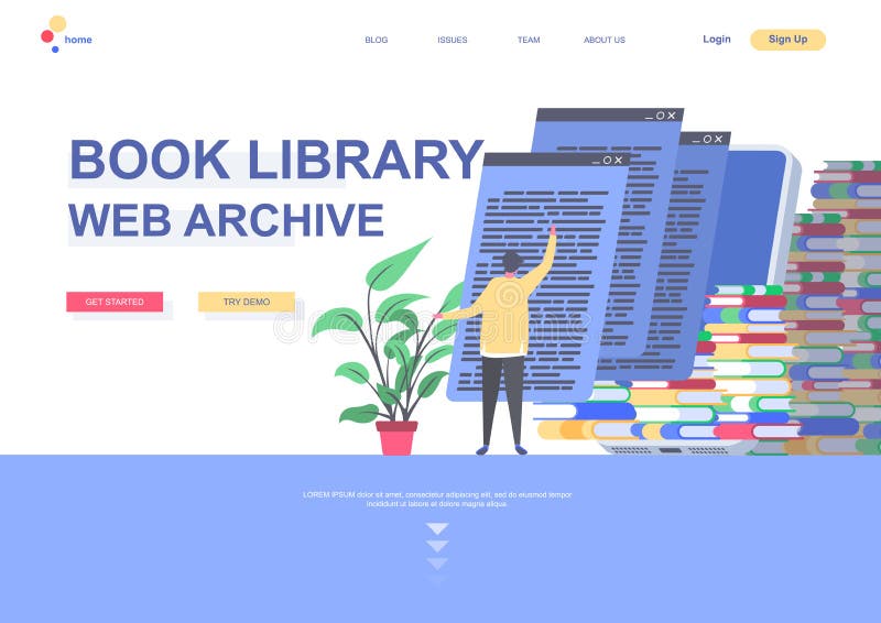 Book Library Web Archive Flat Landing Page. Students Online Reading ...