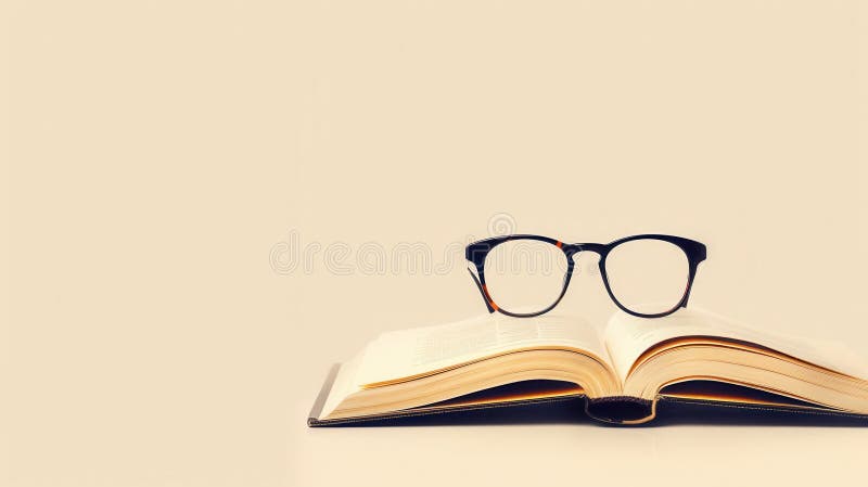 A Book Lies Open on a White Surface, with Eyeglasses Resting on Its ... A Book Lies Open on a White Surface, with Eyeglasses Resting on Its ...