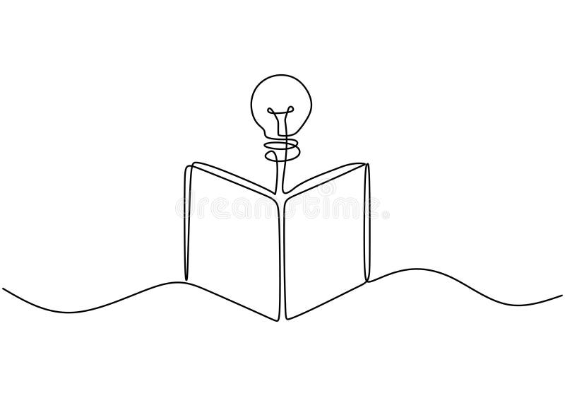 Book and Light Bulb. Continuous One Line Drawing Stock Vector ...