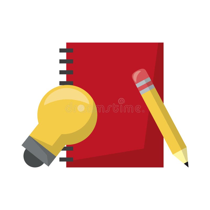Book with Light Bulb and Pencil Stock Vector - Illustration of cover ...