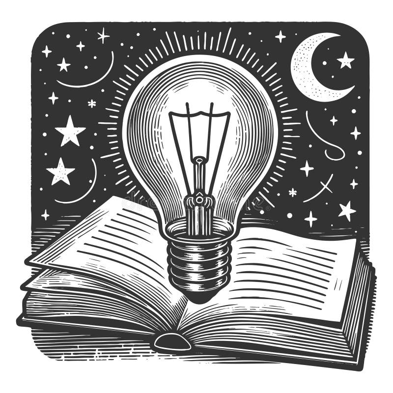 Book and Light Bulb Symbolizing Knowledge Raster Stock Illustration ...