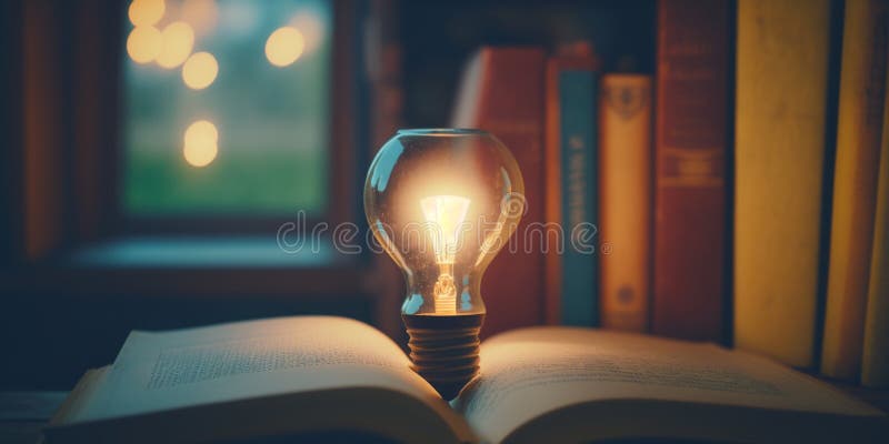 Book and Light Bulb on the Table. Created with Generative Ai Technology ...