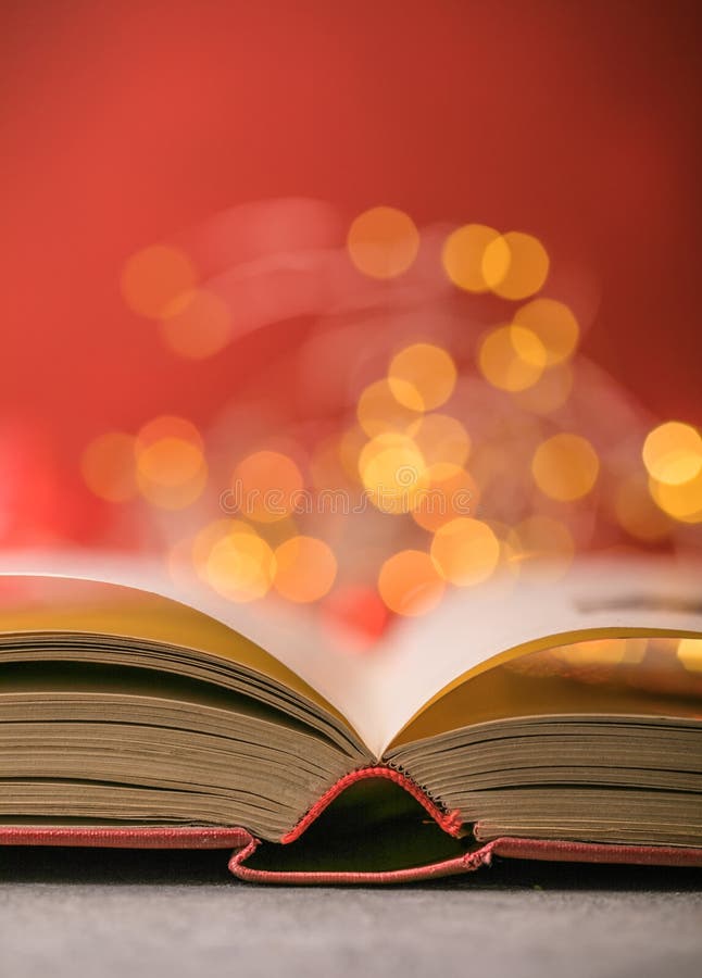 Book with Lights on Red Background. Romantic Valentine Concept Stock ...