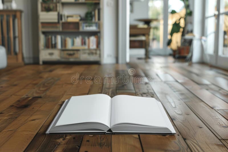 A Book Lying Open on a Wooden Floor, Great for Educational or Office ...