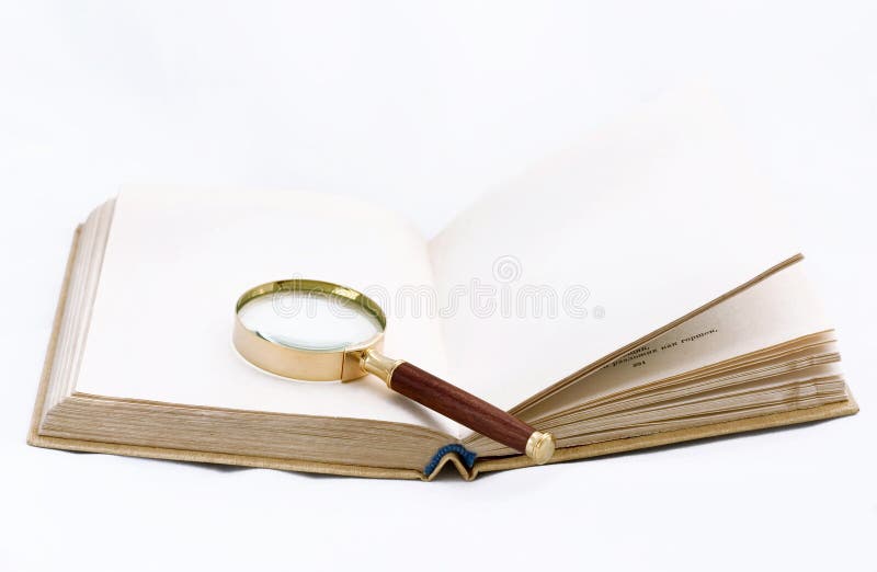 Book with magnifying glass stock photo. Image of read, luxurious - 553200