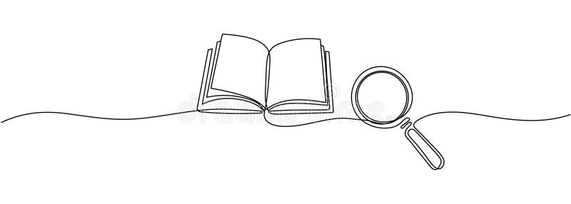 Book with Magnifying Glass. Continuous Line Drawing. Minimalist Design ...