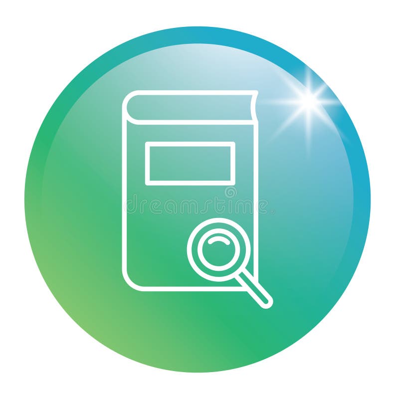 Book with Magnifying Glass Glossy Button. Vector Illustration ...