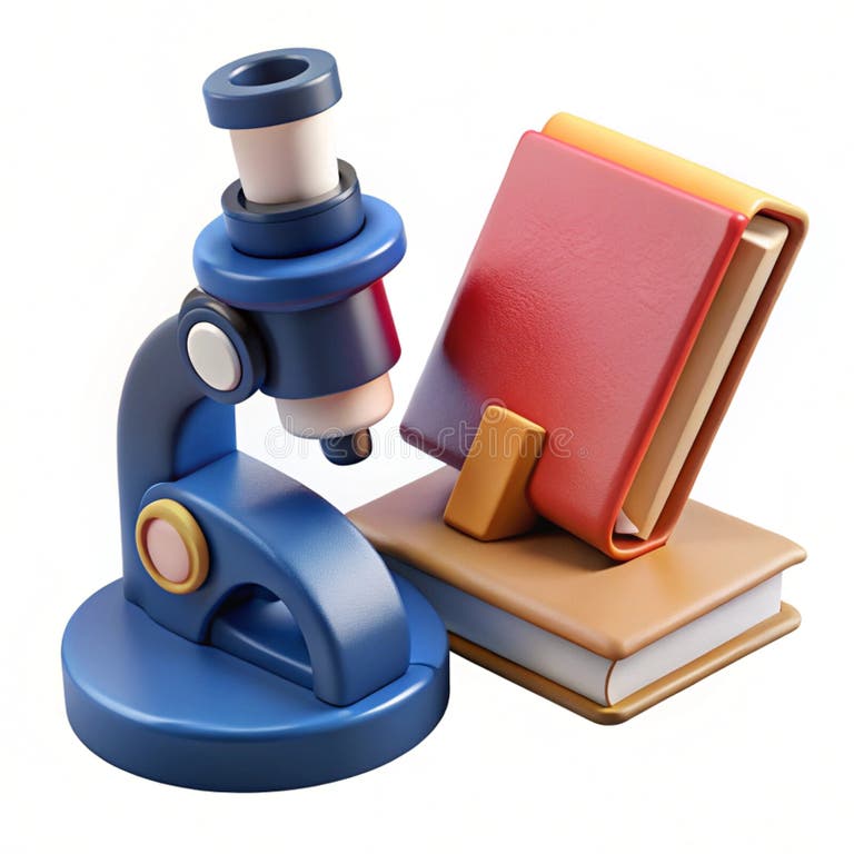 Book and a Microscope Next To a Book for Science Learning Isolated on ...