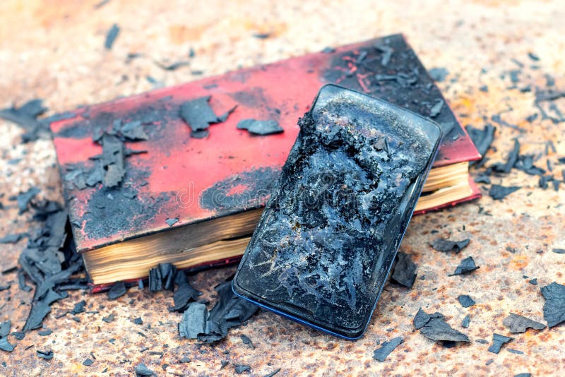 A Book and a Mobile Phone Were Burned during the Fire Stock Image ...