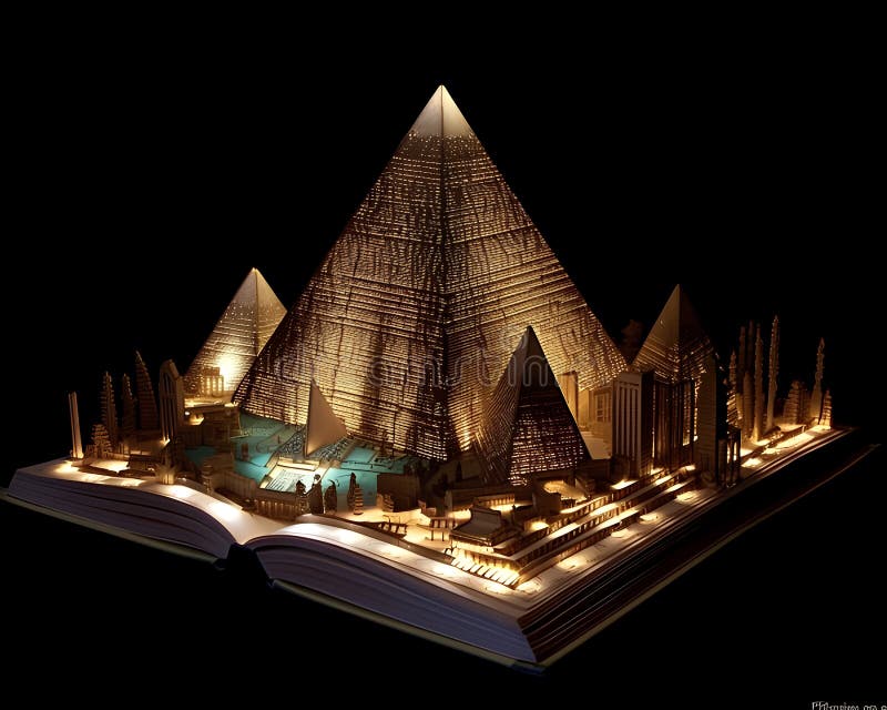 Book with a Model of Pyramids. Generative AI Stock Illustration ...