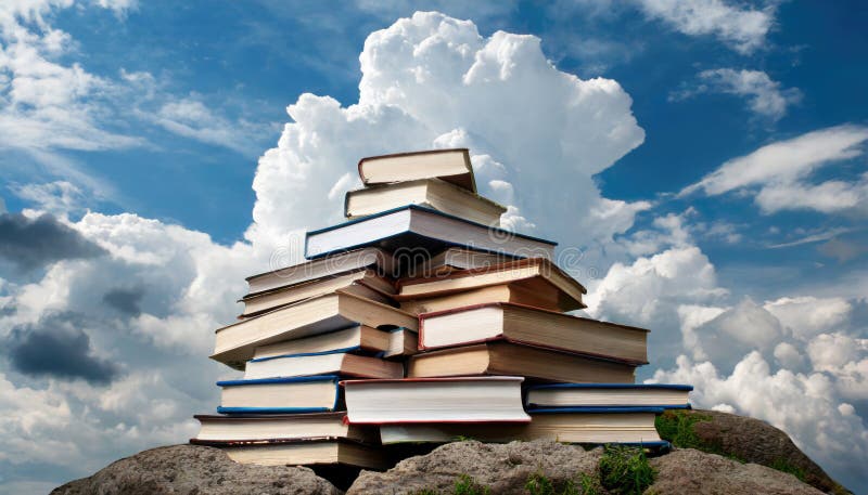 Book Mountain Climbs High into Sky Stock Illustration - Illustration of ...