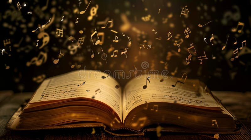 A Book with Music Notes Flying Out of it Stock Image - Image of outdoor ...