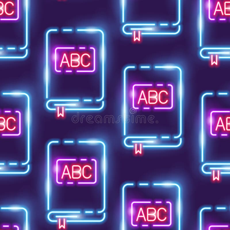 Book Neon Seamless Pattern. Vector Background with School Signs Stock ...