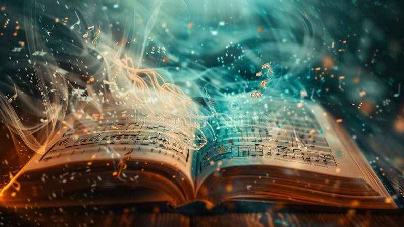 Magical Music Book Fantasy Illustration Glowing Notes Abstract Design ...