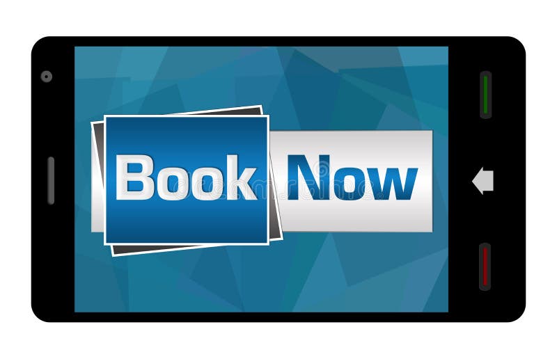 Book Now on Mobile Screen stock illustration. Illustration of internet ...