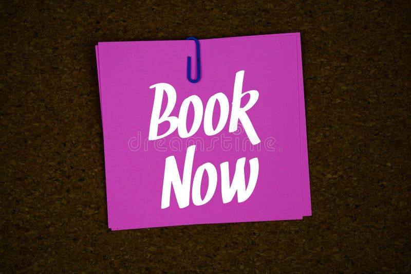 Book Now Text Message on Stick Note on Cork Paper Background Stock ...