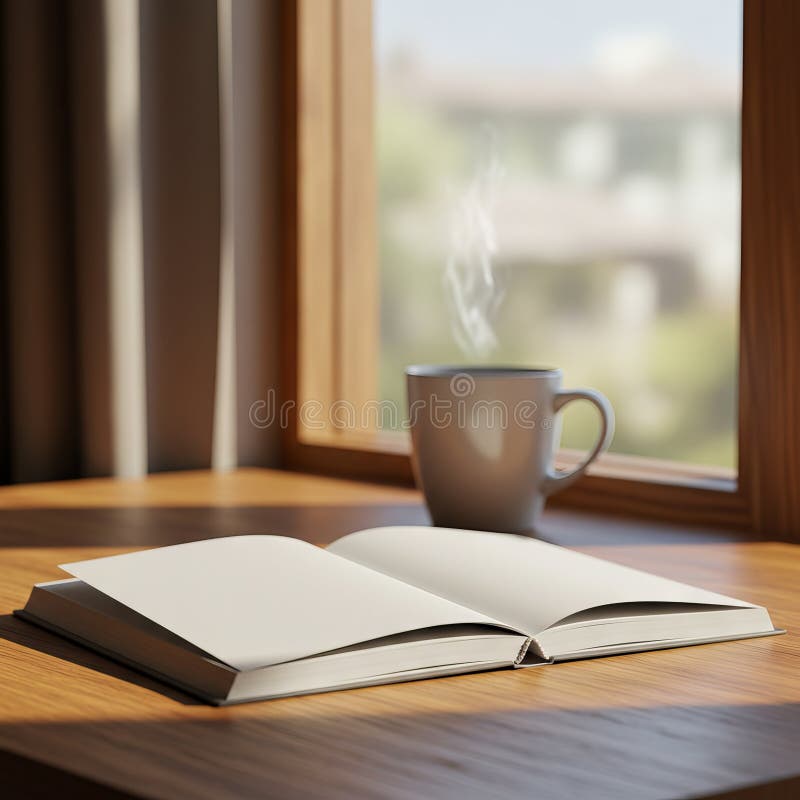 A Book is Open on a Bench in a Room with a Window Mockup Stock ...