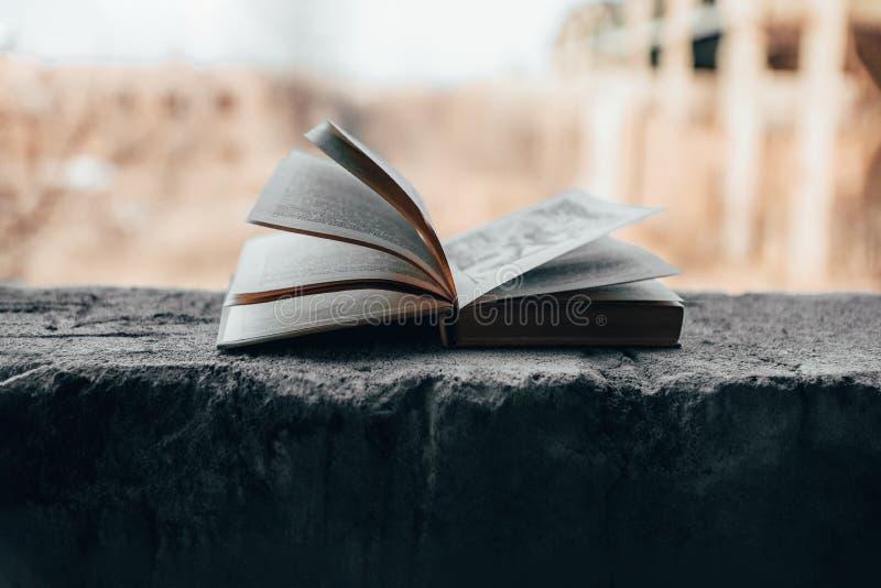 A Book Open on a Concrete Surface Stock Image - Image of concept, book ...