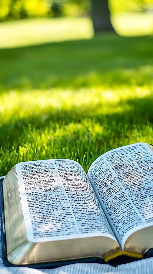 A Book is Open on a Grassy Field Stock Illustration - Illustration of ...