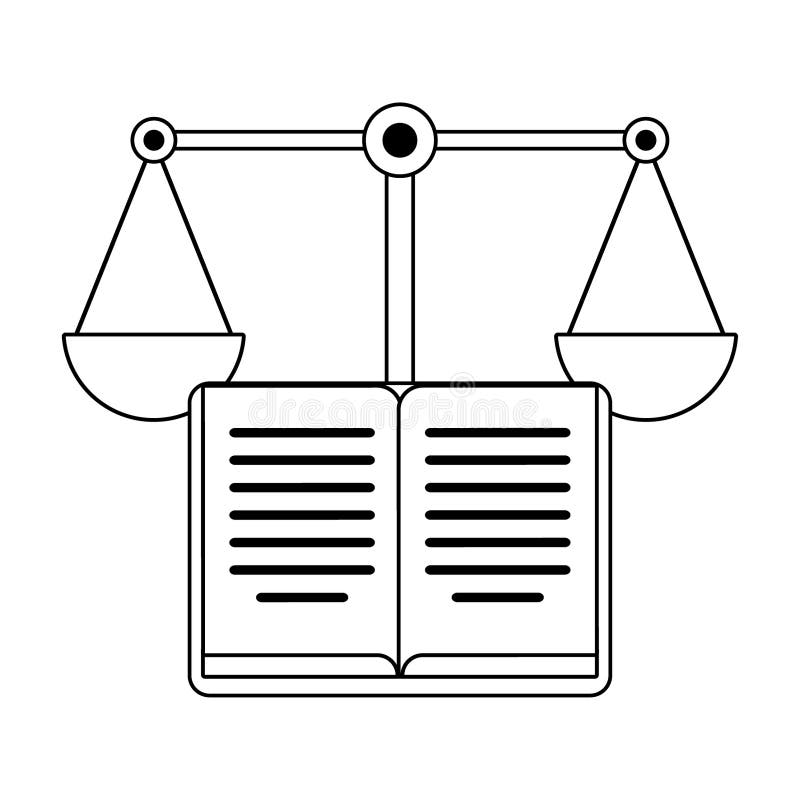 Book Open and Justice Balance Symbol in Black and White Stock Vector ...