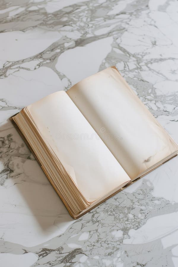 A Book is Open on a Marble Countertop Stock Photo - Image of vintage ...