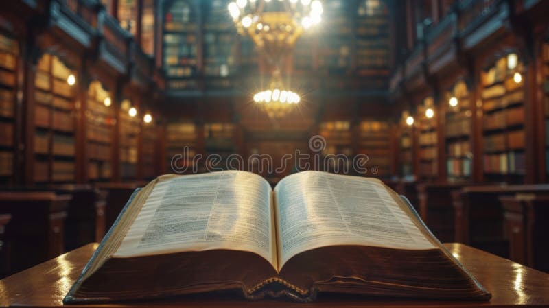 The Book is Open on the Podium in the Library. Stock Photo - Image of ...